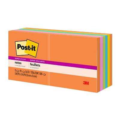 Post-it® Super Sticky Notes, 3 In. X 3 In., Energy Boost Collection, 12 ...