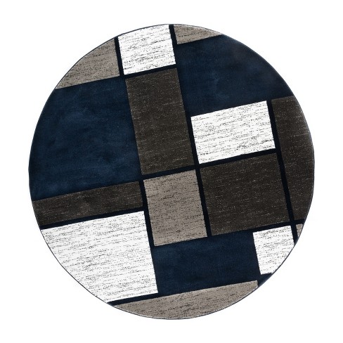 World Rug Gallery Contemporary Modern Boxed Color Block Navy 6'6" Round ...