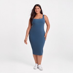 Women's S3 Denim Square Neck Sculpting Tank Midi Dress with Built-In ...