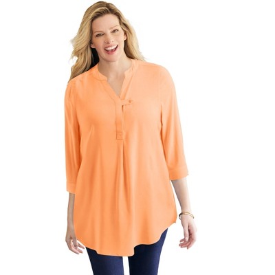Woman Within Women's Plus Size Three-quarter Sleeve Tab-front Tunic ...