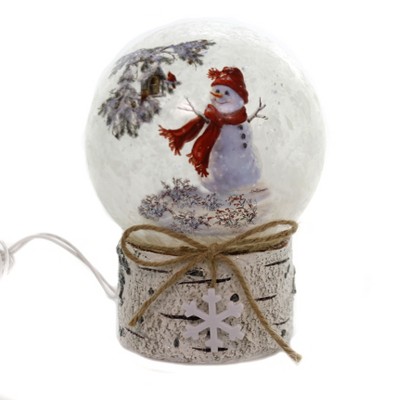Stony Creek 6.5 Inch Snowman Glass Ball On Birch Base Lighted Snowflake ...