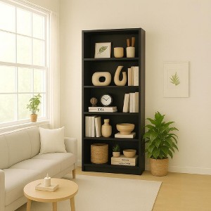 Black 5-Tier Bookcase Storage Cabinet, Freestanding Open Shelving ...