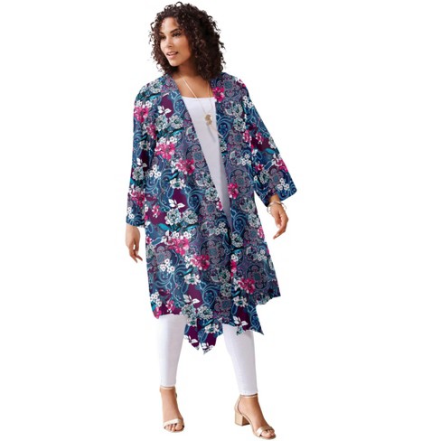 Roaman's Women's Plus Size Hanky-hem Duster - M/l, Dark Berry Paisley ...
