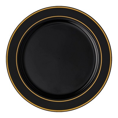 Smarty Had A Party 10.25" Black With Gold Edge Rim Plastic Dinner ...