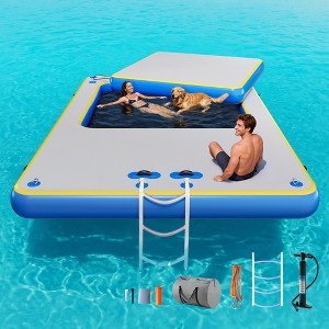 AMERLIFE 12x8 FT & 6x6 FT Inflatable Floating Dock Platform with Ladder ...