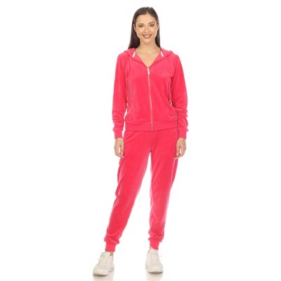 Women's 2-Piece Velour Tracksuit Set Magenta L -White Mark : Target