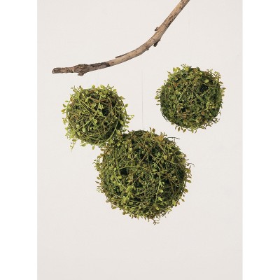 Sullivan's Christmas Mossy Orbs Set of 3, Green Faux Floral Decor for ...