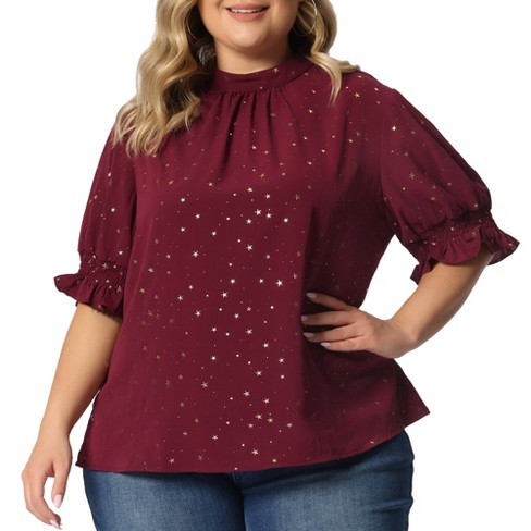 Agnes Orinda Women's Plus Size Bling Pleated Keyhole Back Star Print ...