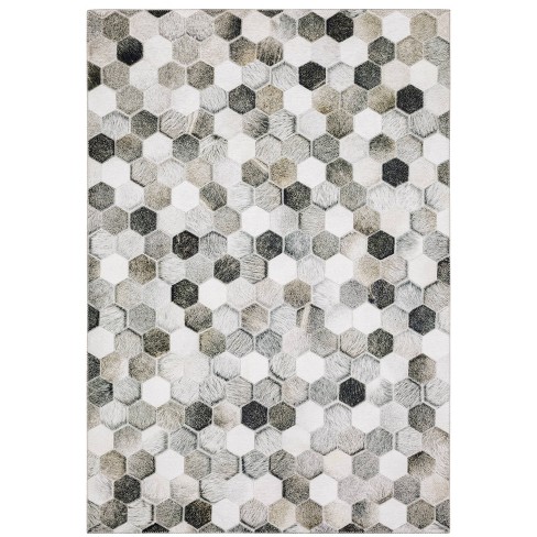 5'x7' Marcel Geometric Block Animal Print Area Rug White/gray ...
