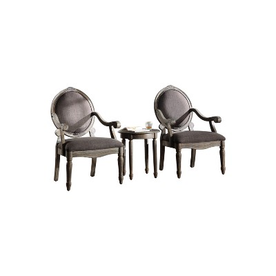 HomeStock 34.6 in H Gray Finish Round Wood Frame Straight Armchair Set ...