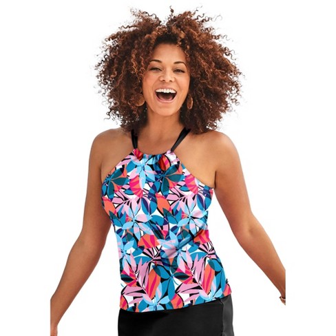 Swimsuits For All Women's Plus Size High Neck Tankini Top - 26, Rio ...