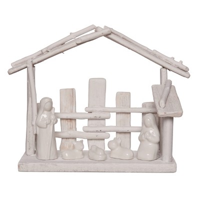 Transpac Wood 12 In. White Christmas Minimalist Nativity Scene : Target