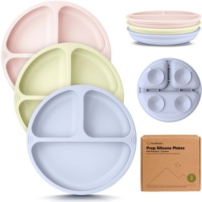 3-Pack Prep Suction Plates for Baby, 100% Silicone Toddler Plates, BPA ...