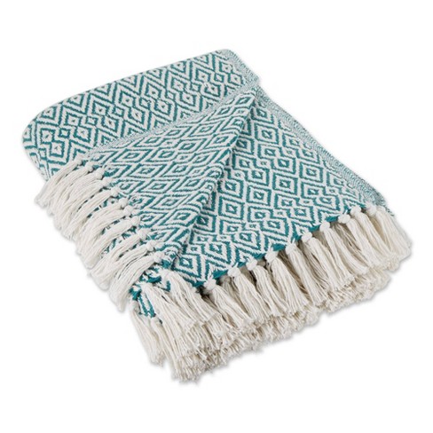 50"x60" Double Diamond Throw Blanket Teal - Design Imports: Lightweight ...