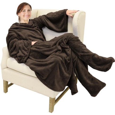 Catalonia Wearable Fleece Blanket With Sleeves And Foot Pockets For ...