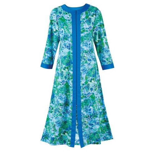 Collections Etc Long Paisley Zip-front Robe With Side Pockets Large ...