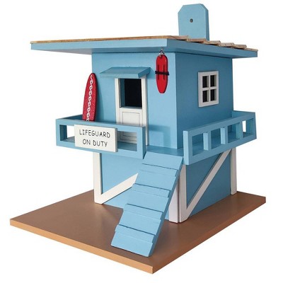 Home Bazaar 7" Lifeguard Shack Wood Bird House Blue : Target