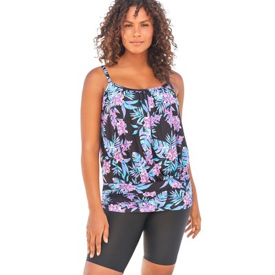 Swim 365 Women's Plus Size Lightweight Blouson Tankini Top - 34, Blue : Target