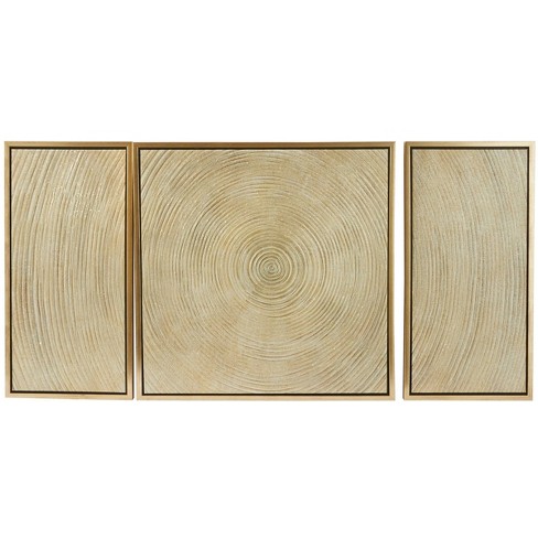 Set Of 3 Canvas Starburst Ripple Framed Wall Arts With Gold Frames Gold ...