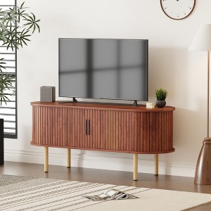 47.2" TV Cabinet with Storage and Sliding Doors, Wood Media Console ...