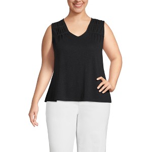 Lands' End Women's Plus Size Linen Blend Smocked Flowy Tank - 1x ...