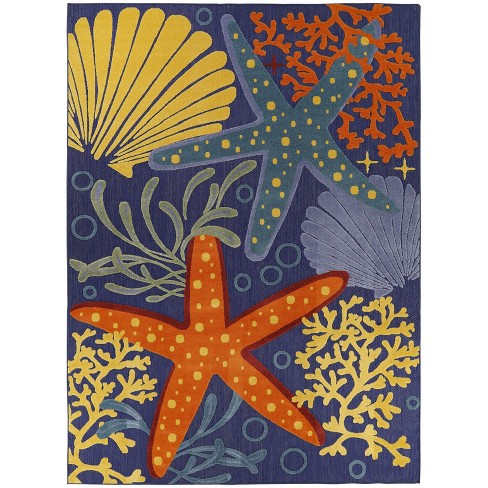 Nourison Aloha Ocean Starfish Indoor/outdoor Area Rug Navy Multicolor 7 ...