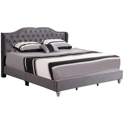 Passion Furniture Joy Jeweled Gray Tufted King Panel Bed : Target