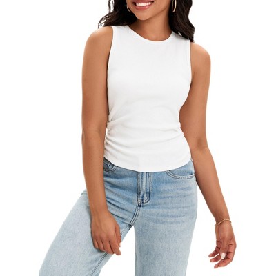 Athlechic Women's Summer Ruched Ribbed Crew Neck Sleeveless Tank Tops ...