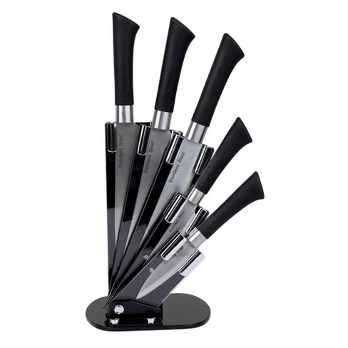 5 Piece Stainless Steel Knife Set With Acrylic Stand – Modern Black ...