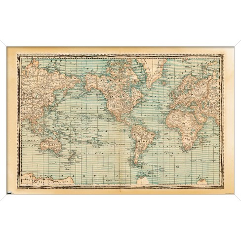 Trends International Map - Rustic Framed Wall Poster Prints White ...