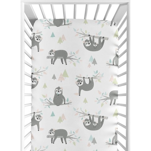 Sweet Jojo Designs Girl Baby Fitted Crib Sheet Sloth Pink Grey And ...