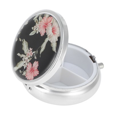 Unique Bargains Floral Print Pill Box Silver Tone Black 1 Pc : Target
