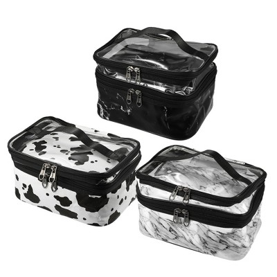 Unique Bargains Black White Double Layer Makeup Bag for Women 3 Pcs ...