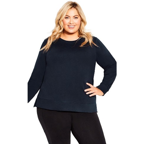 Avenue Women's Plus Size Hi Lo Sweat Top - 20, Navy : Target