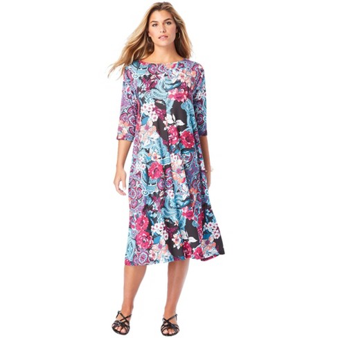 Roaman's Women's Plus Size Petite Ultrasmooth Fabric Boatneck Swing ...