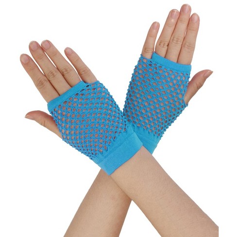Allegra K Women's Fingerless Mesh Fishnet Gloves Sky Blue Short-2 Pairs ...