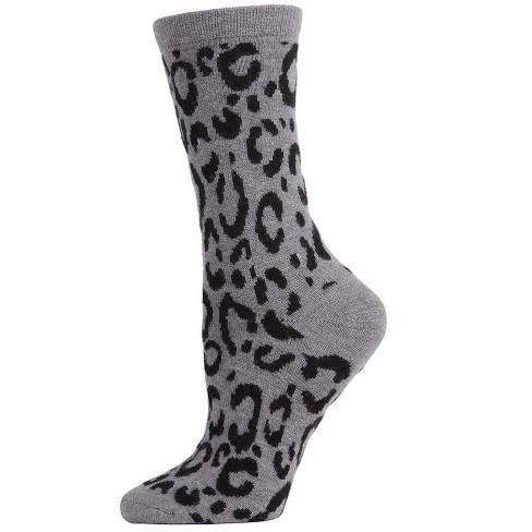 Natori Animal Print Cashmere Blend Crew Socks Med Gray Heather 9-11 ...