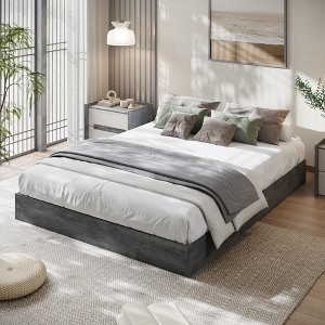 Wood Platform Bed Frame, Floor-Standing Minimalist Bed with Solid Wood ...