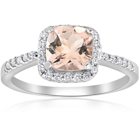 Pompeii3 1 1/2ct Morganite Cushion Halo Diamond Engagement Ring 14k White Gold - Size 5.5 : Target