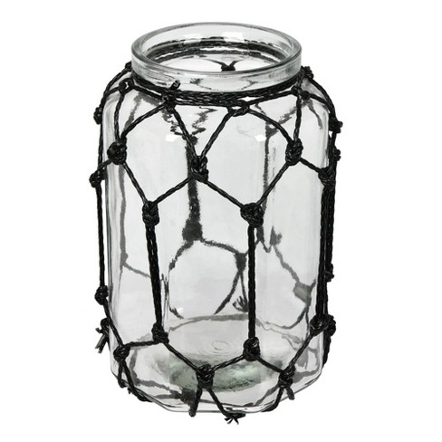 Vickerman 10.3" Glass Jar With Black Rope. This Glass Jar Measures ...