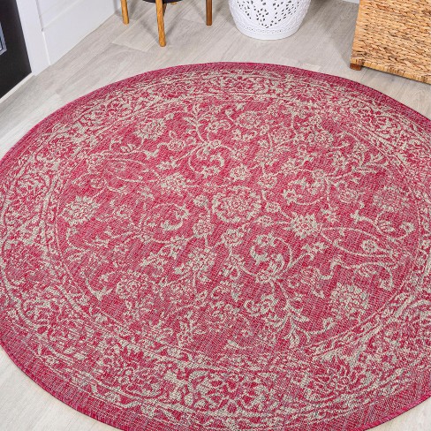 5' Round Tela Bohemian Inspired Textured Weave Floral Indoor/outdoor ...