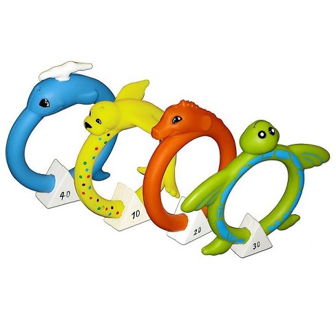 Swim Central 4ct Animals Face Swimming Pool Dive Rings 6.5" - Vibrantly ...