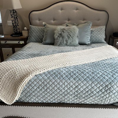 Full/queen Luxe Diamond Stitch Velvet Quilt Light Gray - Threshold ...