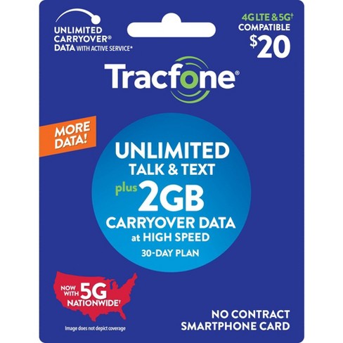 Tracfone Unlimited Talk/text + 2gb Carryover Data 30-day Plan ...