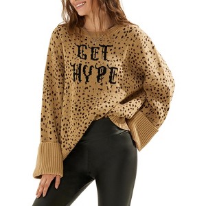 EXLURA Womens Oversized Graphic Leopard Print Long Sleeve Sweaters ...