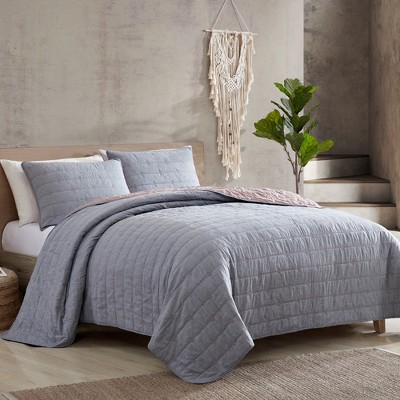 Modern Threads 3 Piece Embroidered Quilt Set, Everly, Gray/rose, King ...