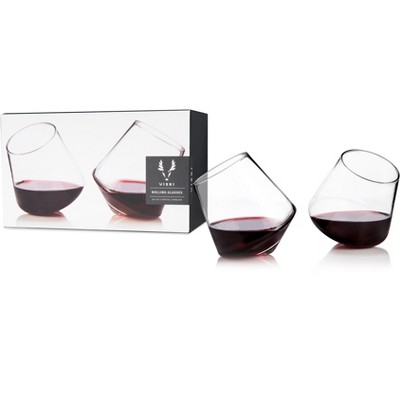 Viski Rolling Crystal Wine Glasses Set Of 2 - Premium Crystal Clear ...
