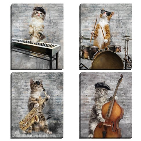 Set Of 4 Jazz Cats Unframed Wall Canvases - Masterpiece Art Gallery ...