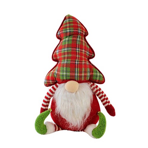 Ganz 16.0 Inch Gnome With Tree Hat Elf Shoes Plaid Tree Gnome Figurines ...