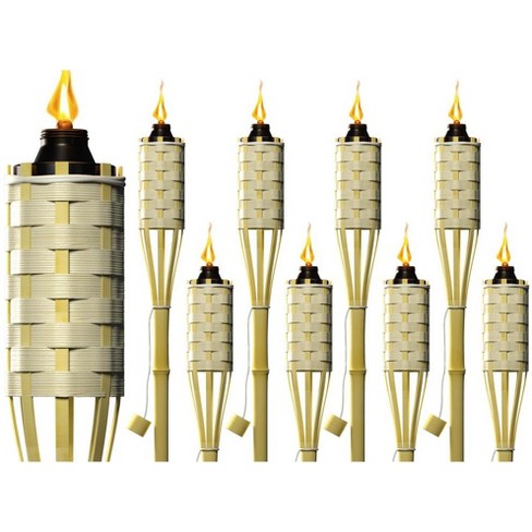 Sorbus 5 Feet Tall Set Of 8 Bamboo Outdoor Torches With Metal Oil ...